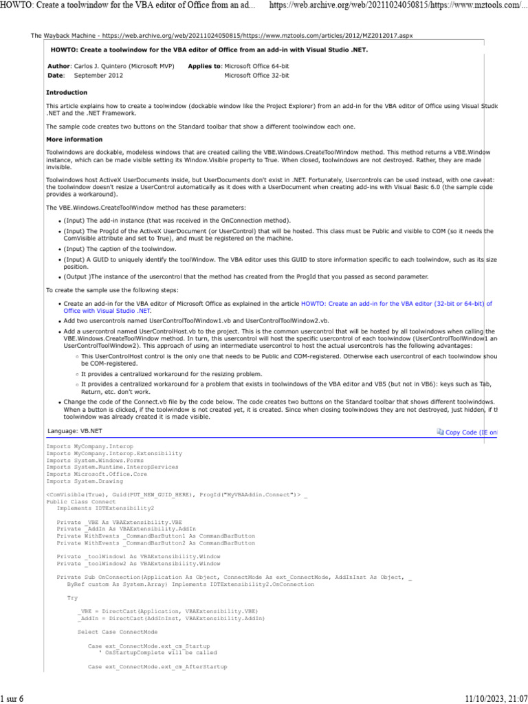 Create Toolwindows in VBA Editor | PDF | Visual Basic For Applications ...