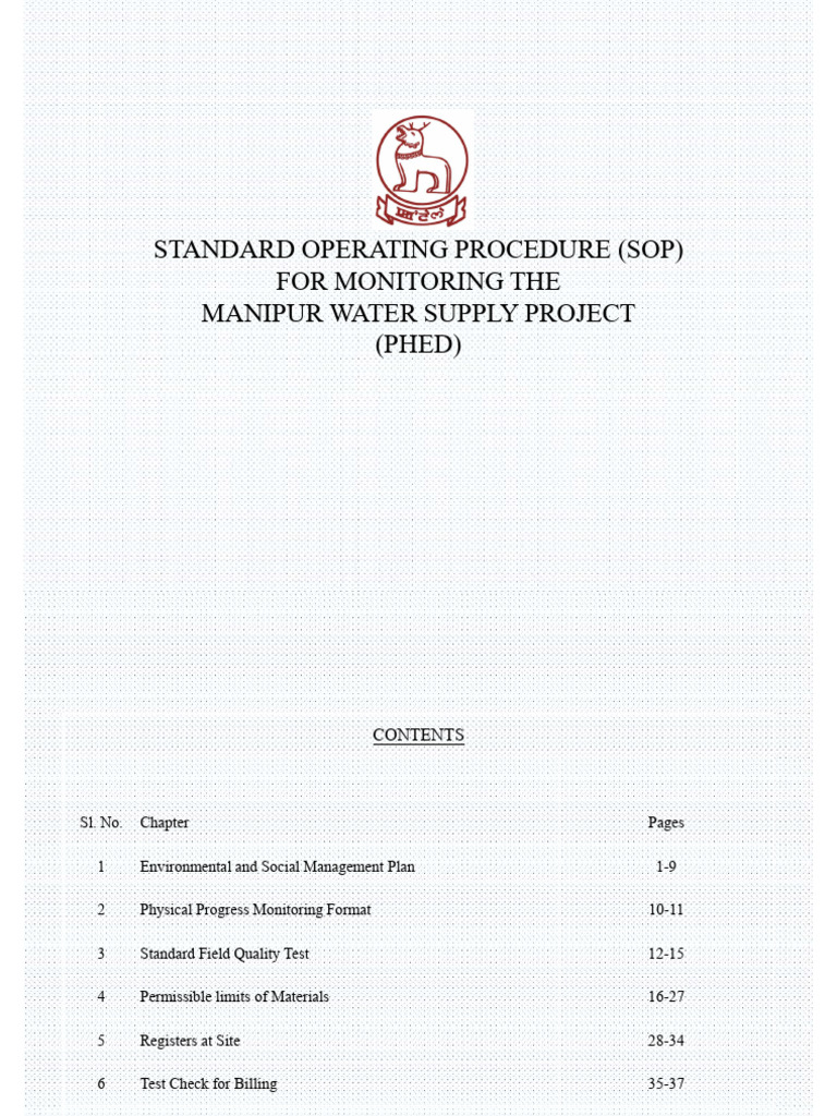 SOP Water Supply Project | PDF | Waste | Noise