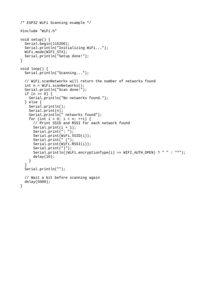 ESP32 WiFi Scanning Example Code | PDF