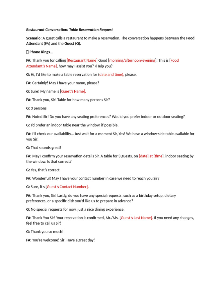 Restaurant Conversation | PDF | Foods | Cuisine