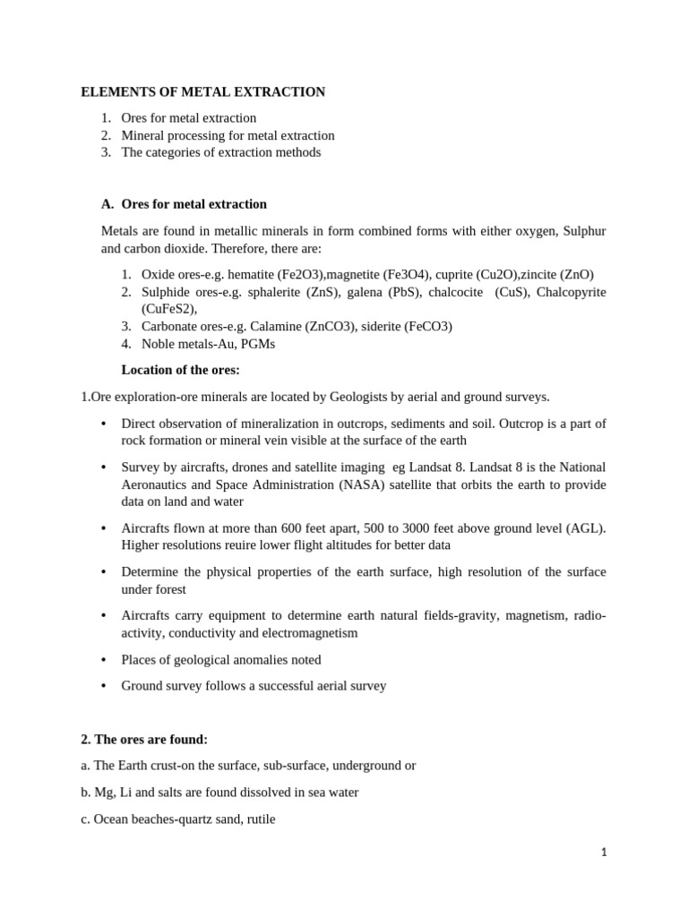 Metal Extraction Methods and Processes | PDF | Blast Furnace | Iron