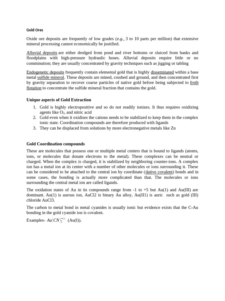 Gold Extraction Process Overview | PDF | Mill (Grinding) | Coordination ...