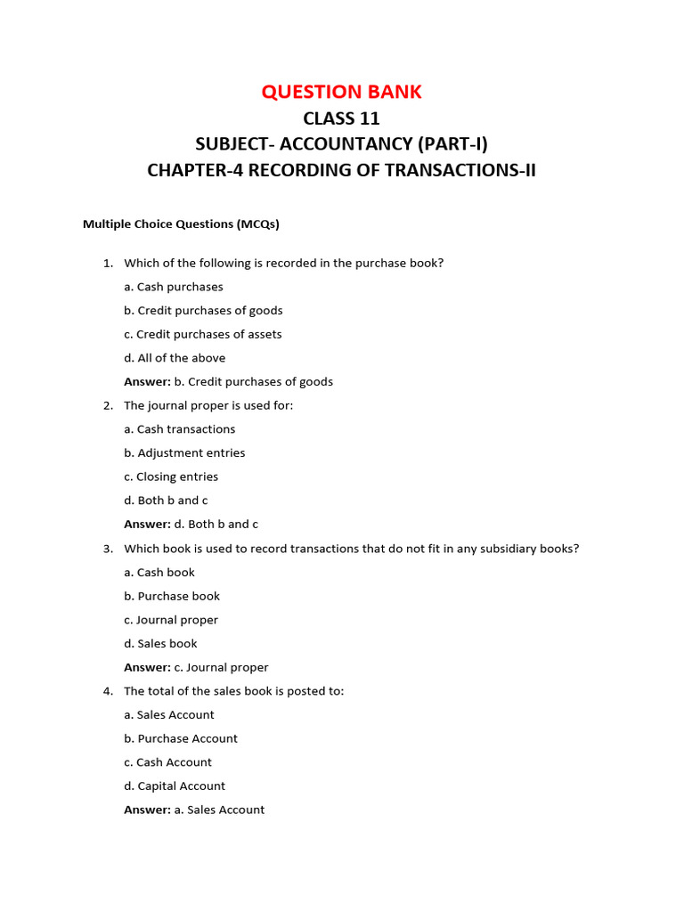 Class 11 Acc Chapter-4 Recording of Transactions-II | PDF | Debits And Credits | Cash