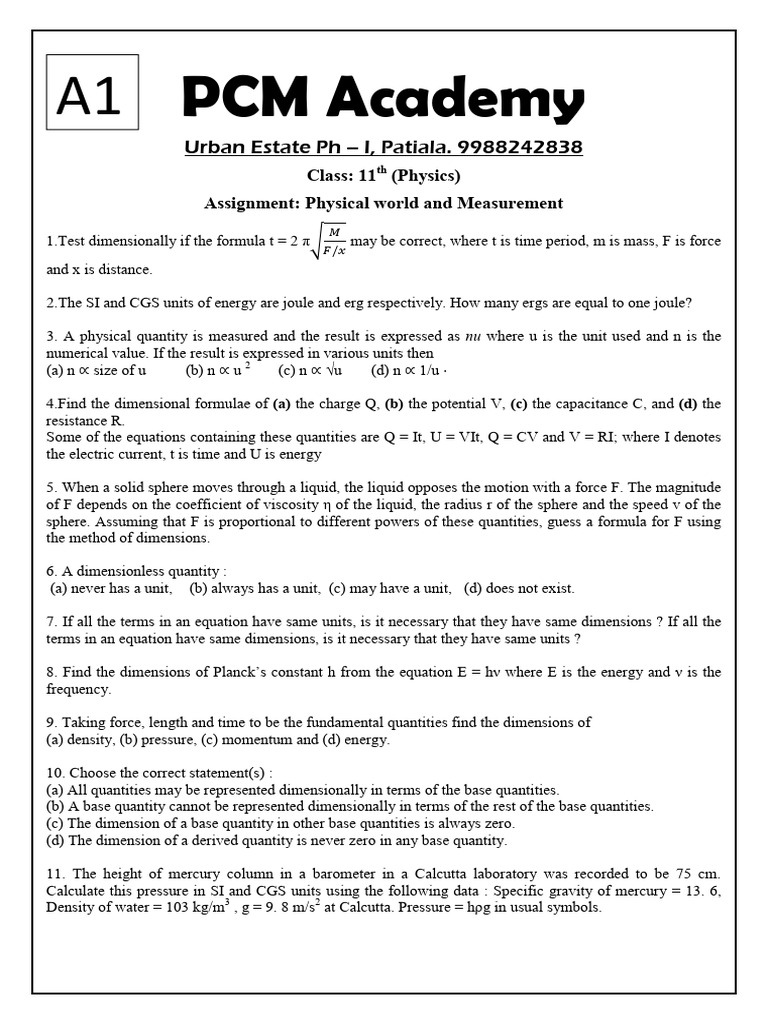 Physics Assignment: Units and Dimensions | PDF | Significant Figures | Mass