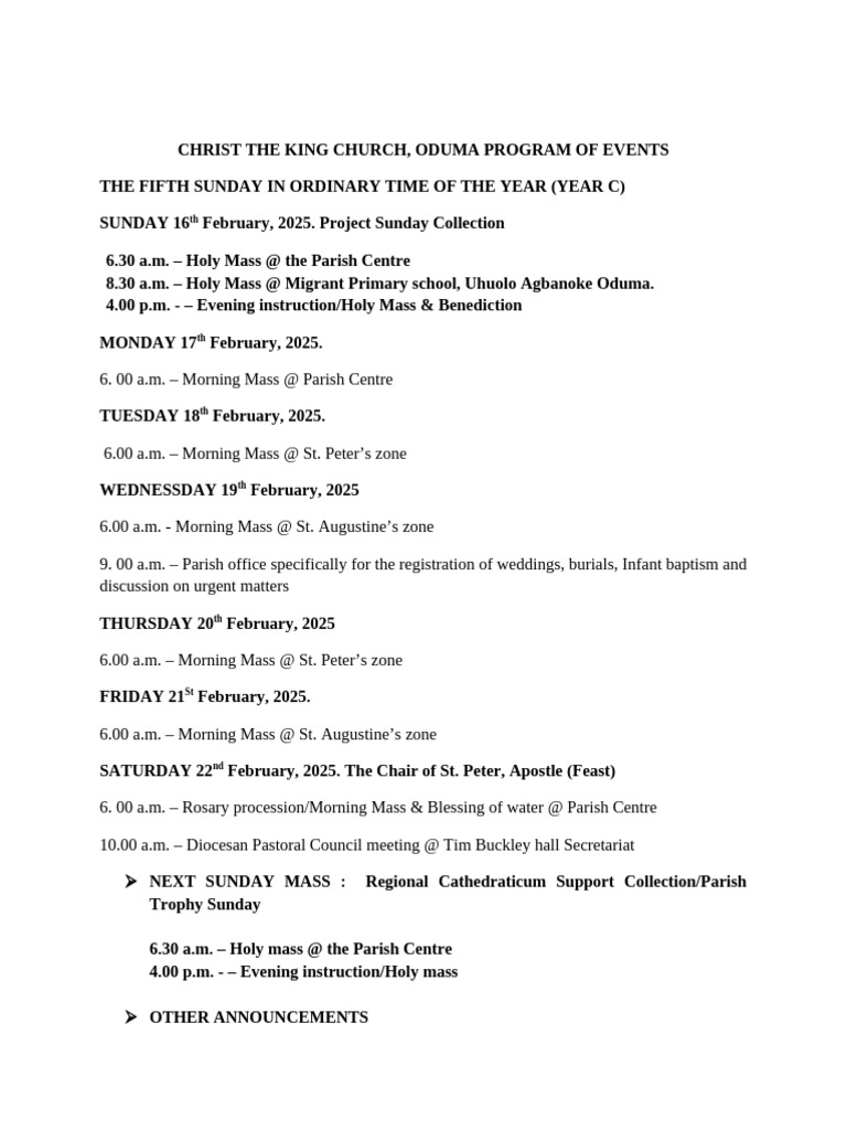 Christ the King Church Event Schedule | PDF | Mass (Liturgy ...