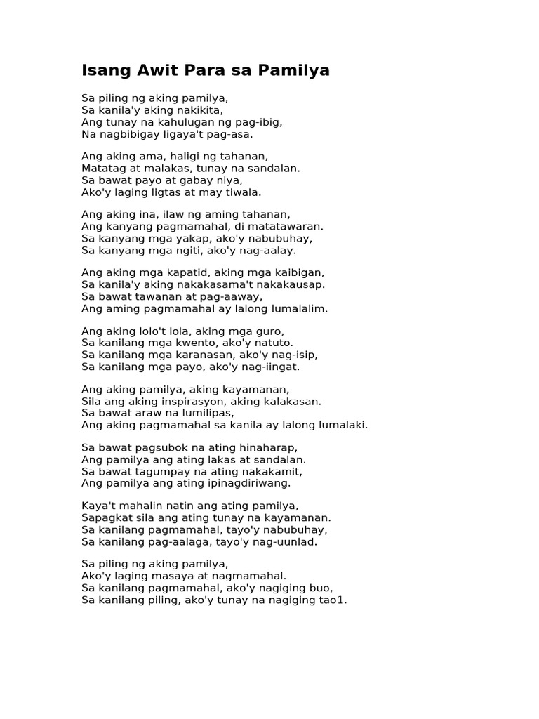 Isang Awit para Sa Pamilya | PDF