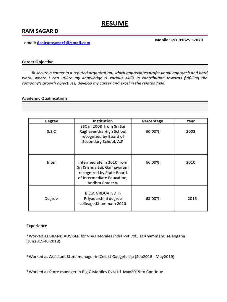 Ram Sagar Resume | PDF