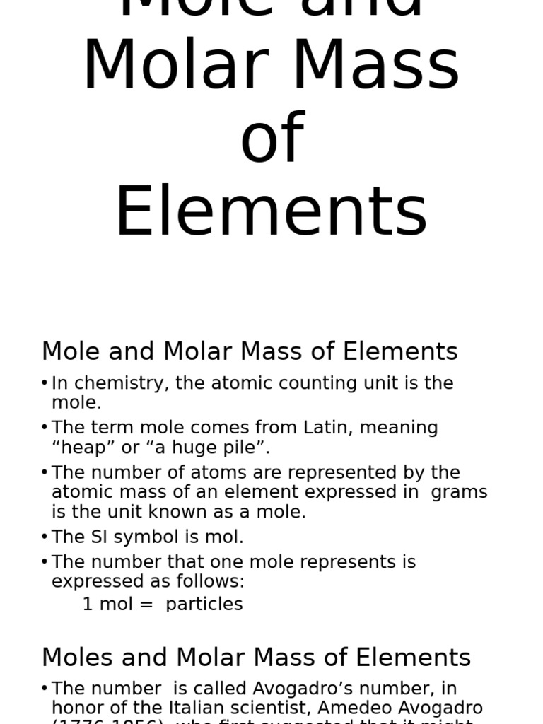 Mole and Molar Mass of Elements | PDF