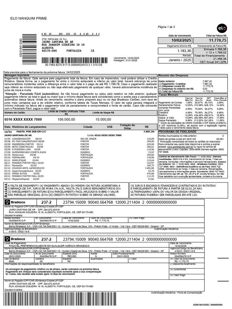 Fatura Bradesco Cartoes Final 7089 | PDF | Cartão de crédito | Juros