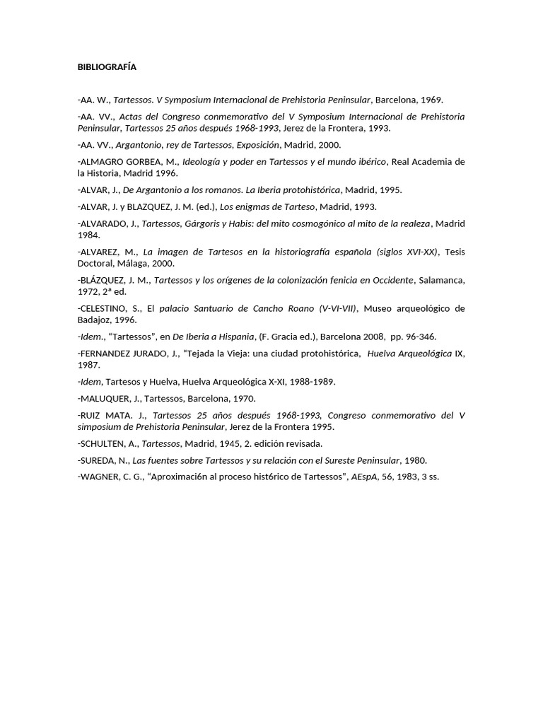 Bibliografía sobre Tartessos y su historia | PDF