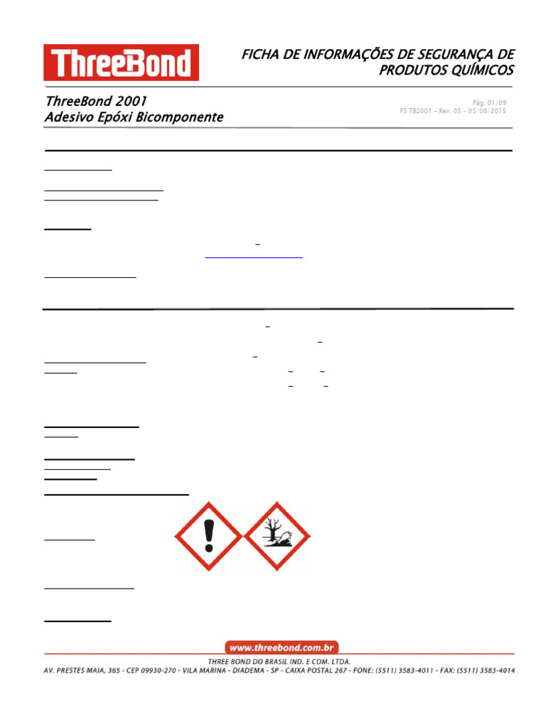 FISPQ: Adesivo Epóxi TB2001 | PDF | Temperatura | Vapor