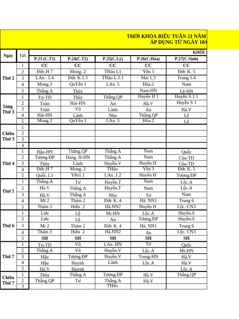 tkb tuần 21-10 | PDF