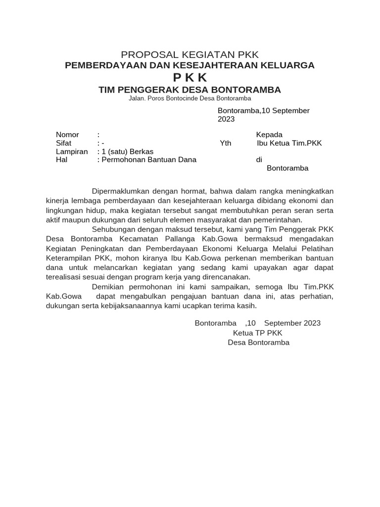 Contoh Prosal Kegiatan PKK | PDF