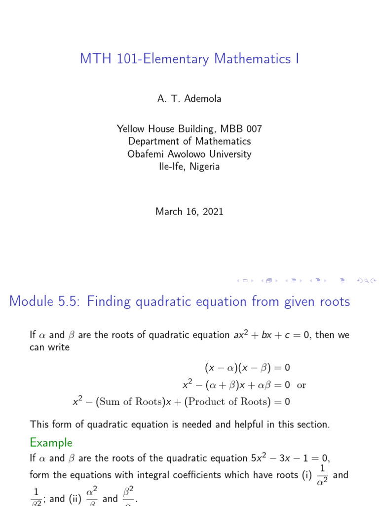 Quadratic Equations: Roots and Conditions | PDF | Equations ...