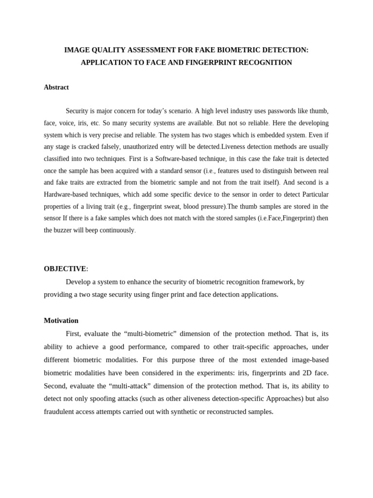 IMAGE QUALITY ASSESSMENT FOR FAKE BIOMETRIC DETECTION | PDF ...