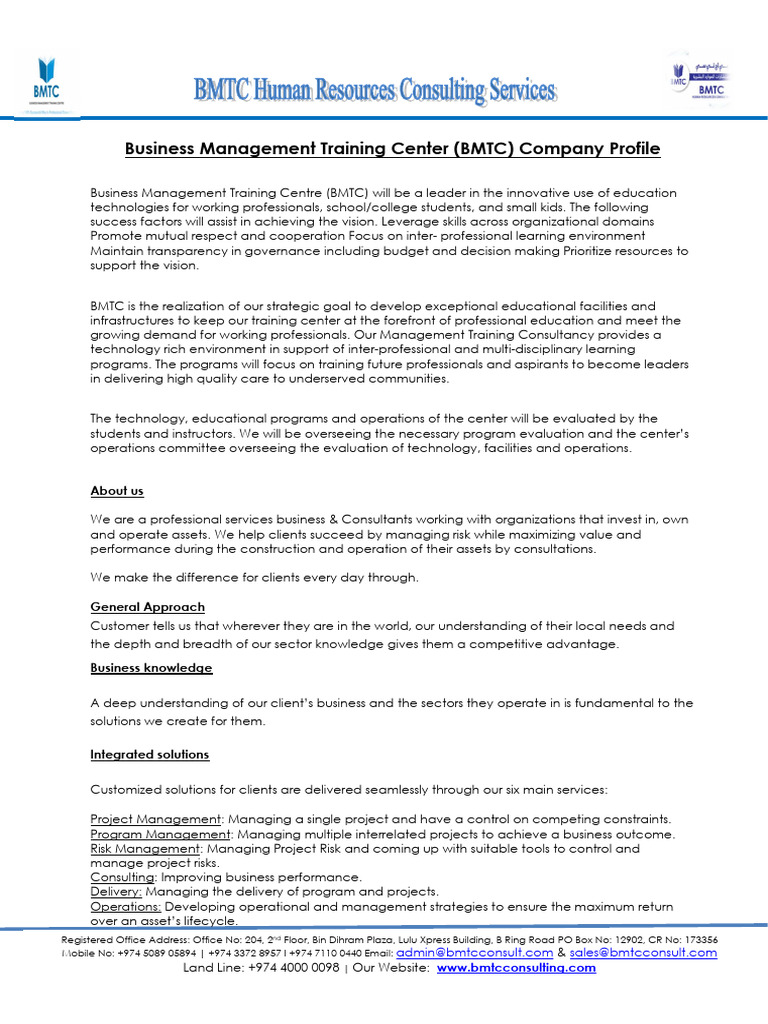 BMTC Human Resources Consulting Services Company Profile 2024 | PDF ...