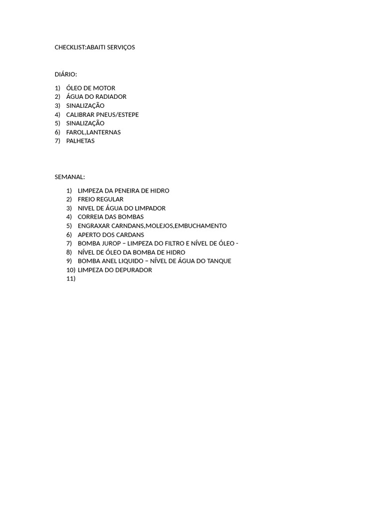Modelo Checklist Diário | PDF
