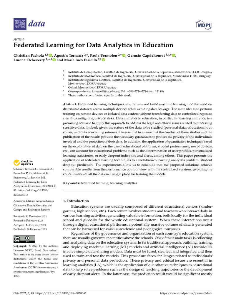 Fahola 2023 - Federated Learning For Data Analytics in Education | PDF ...