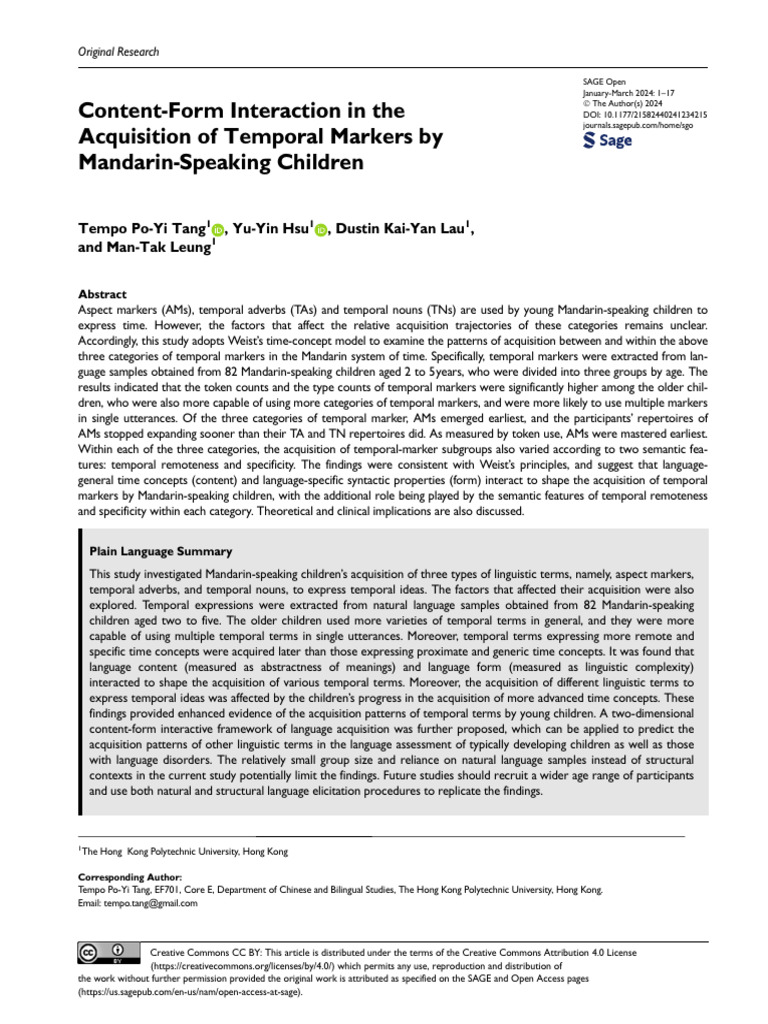 Content-Form Interaction in the Acquisition of Tem | PDF | Grammatical ...