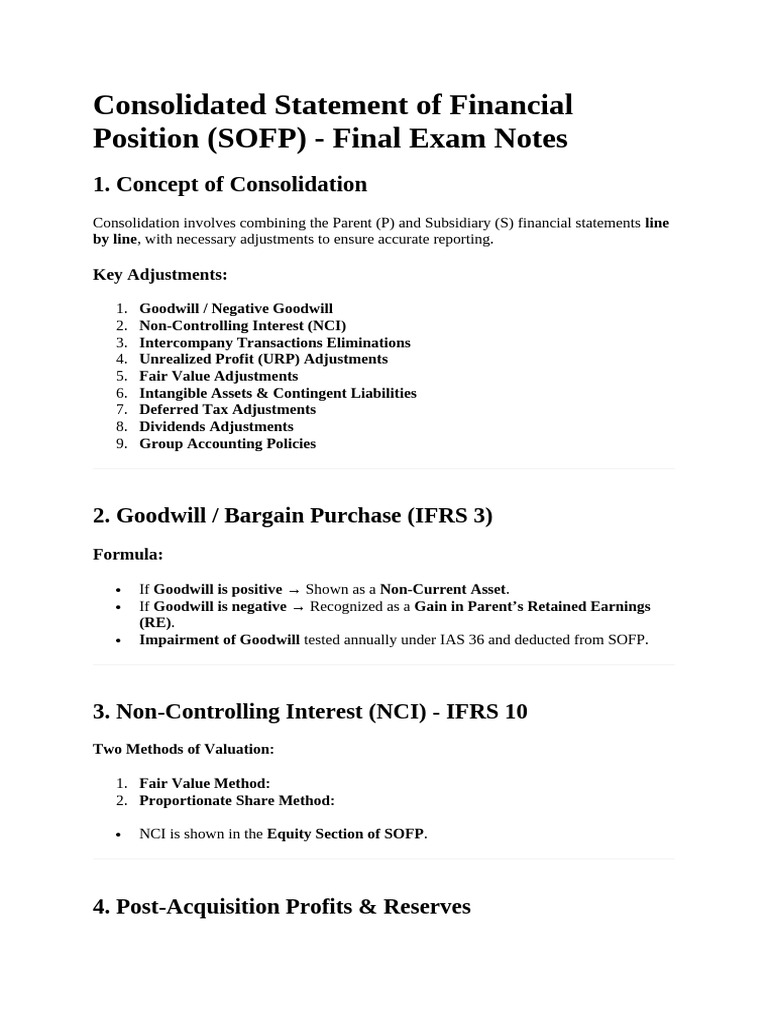 Consolidated Statement of Financial Position | PDF | Goodwill ...