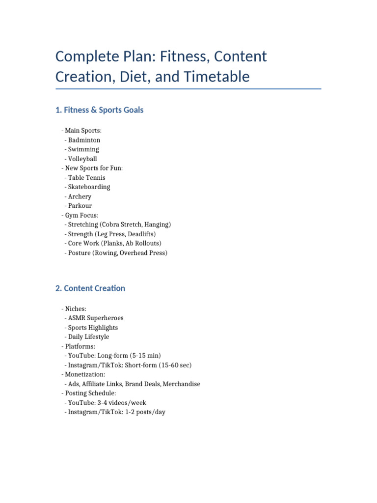 Fitness, Content, Diet Plan & Schedule | PDF