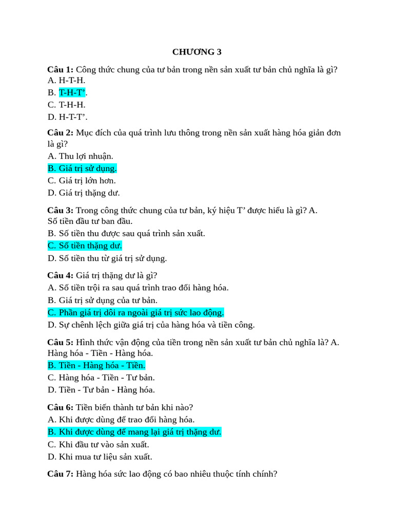 CHƯƠNG-3-trac-nghiem-KTCT-2024 | PDF