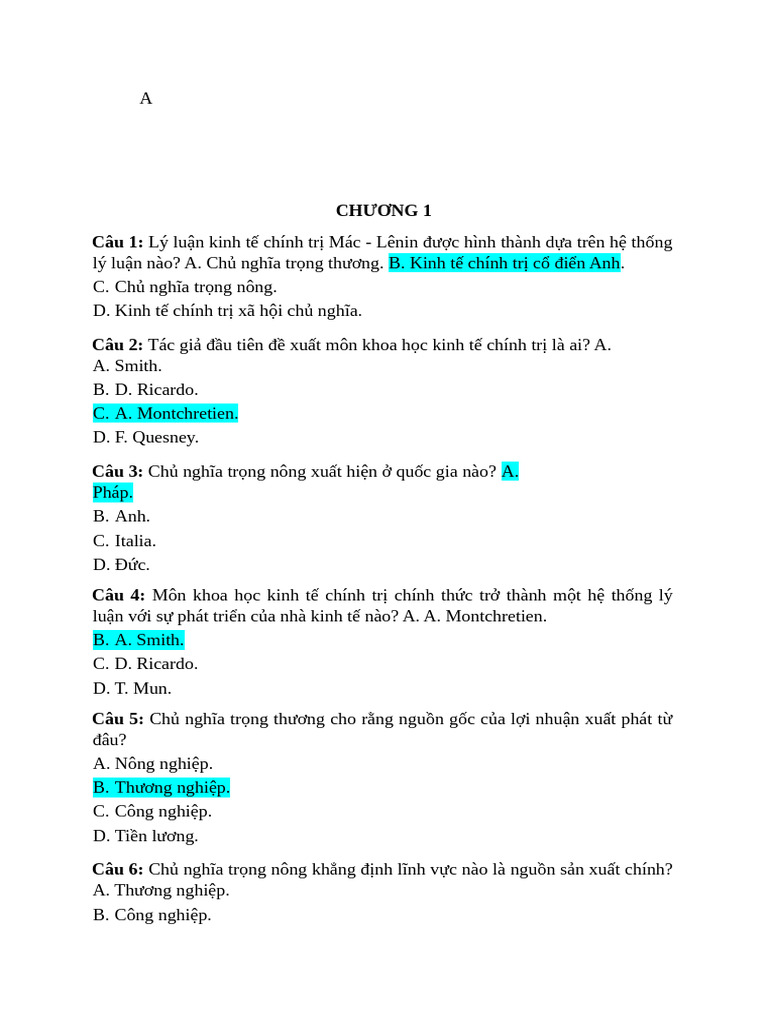 CHƯƠNG 1 Trac Nghiem KTCT 2024 | PDF