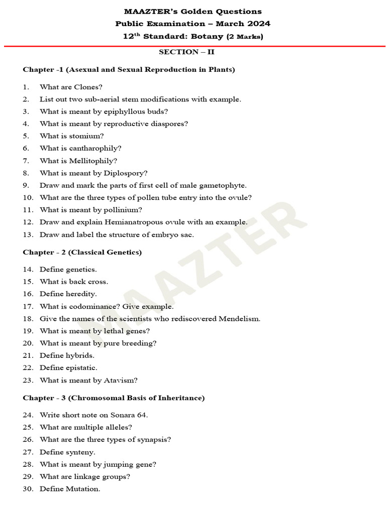 12th Botany 2 Marks Golden Qns | PDF | Genetics | Heredity