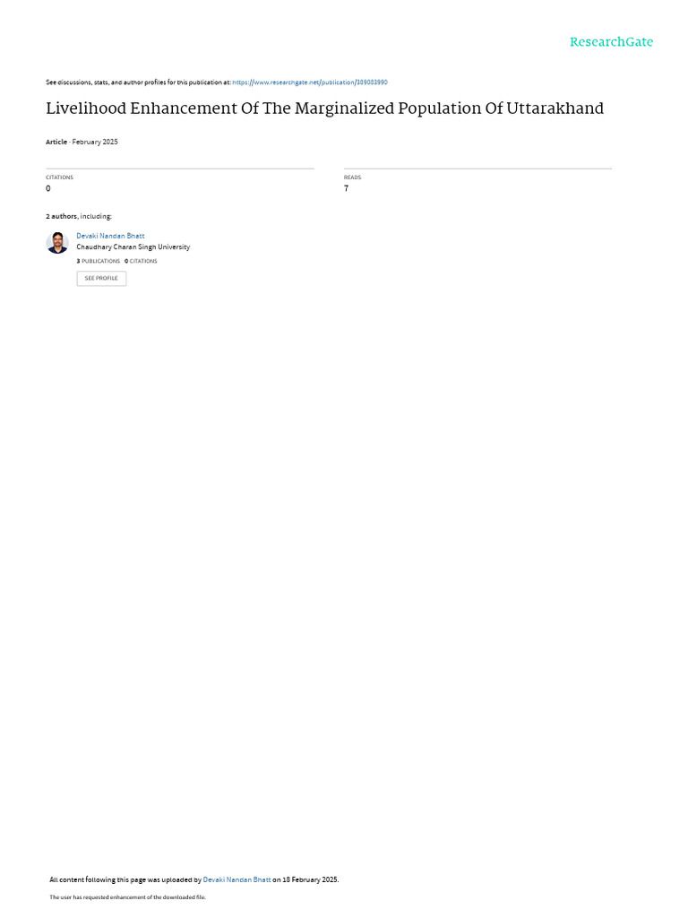 Livelihood Enhancement of The Marginalized Population | PDF ...