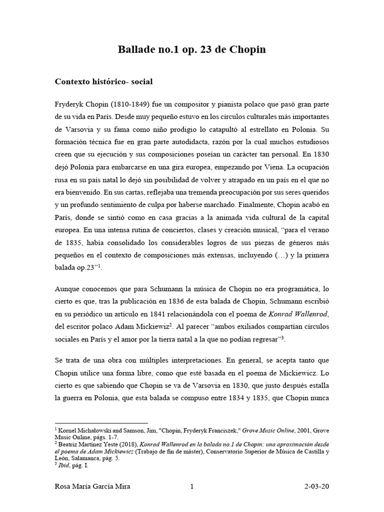 Balade Op. 23 Chopin - Rosa García | PDF | Federico Chopin | Sinfonía