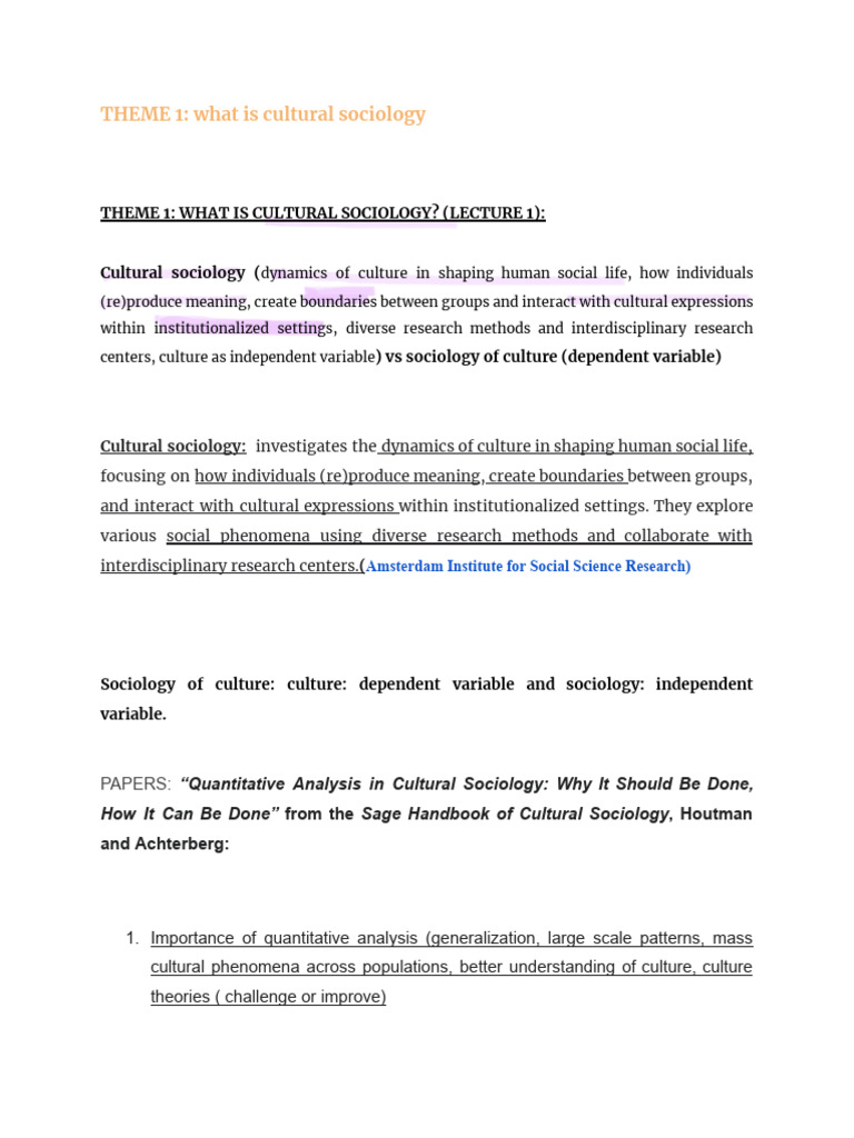 Copia de THEME 1: What Is Cultural Sociology | PDF | Sociology | Hypothesis
