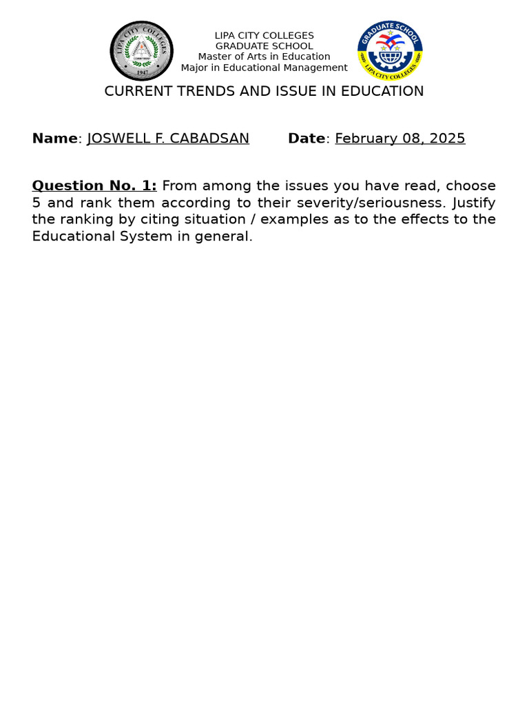 Current Trends in Education Issues and Solutions | PDF