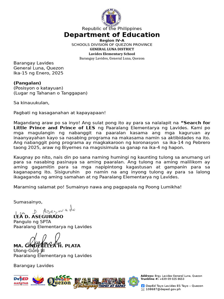 Solicitation and Request Letter | PDF | Philippines
