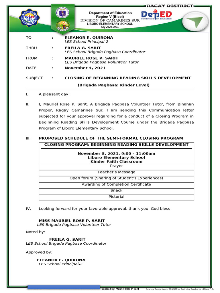 Closing Program for Reading Skills Development | PDF