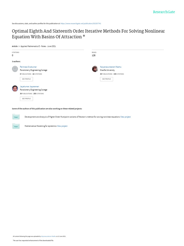 Optimal Eighth And Sixteenth Order Iterative Methods For | PDF | Numerical Analysis | Mathematics