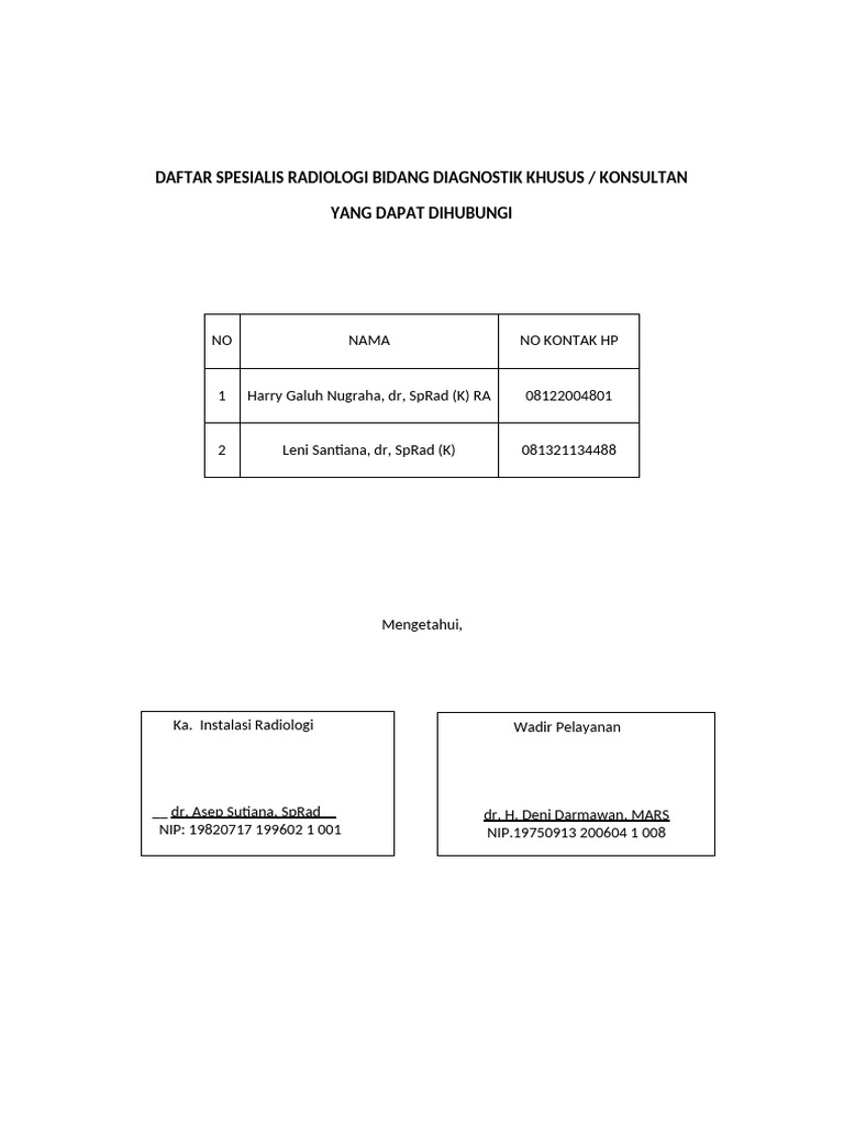 Daftar Spesialis Radiologi Konsultan | PDF