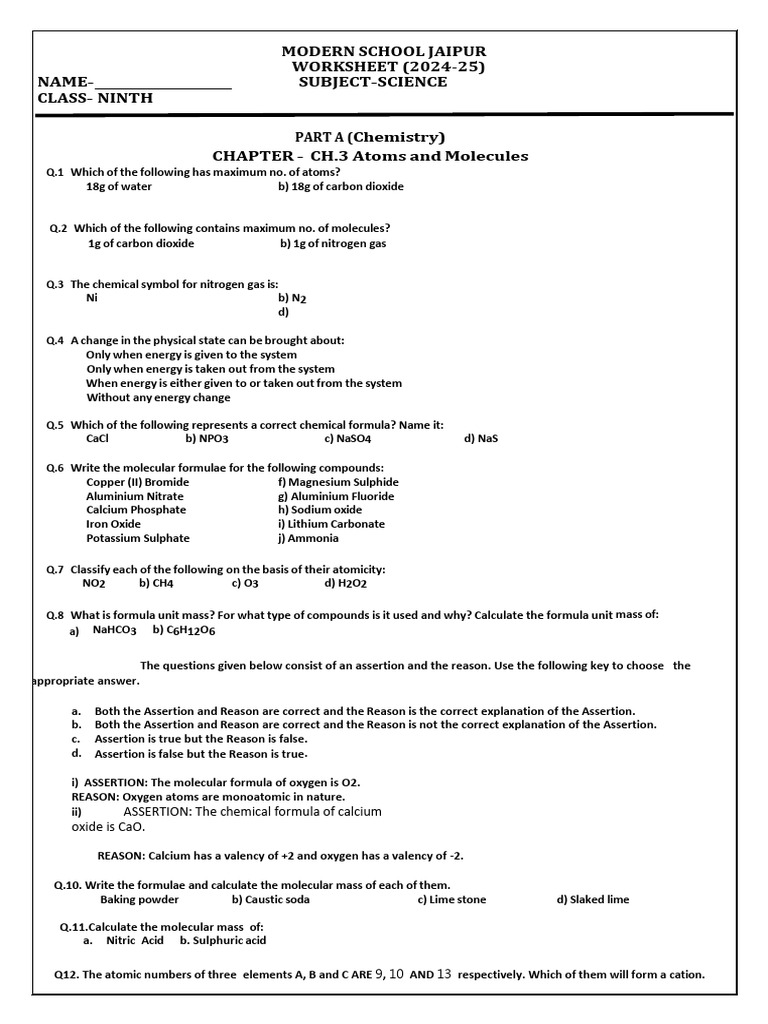 Science Worksheet for Class 9 (2024-25) | PDF | Oxide | Gravity