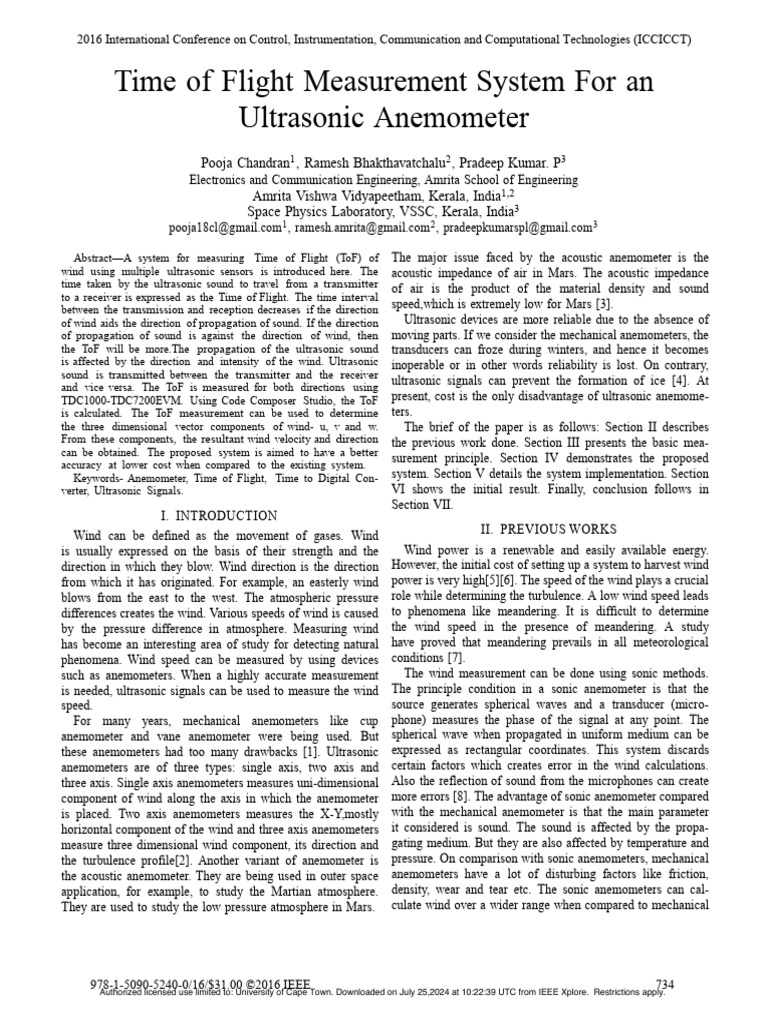 14. Time of Flight Measurement System for an Ultrasonic Anemometer ...