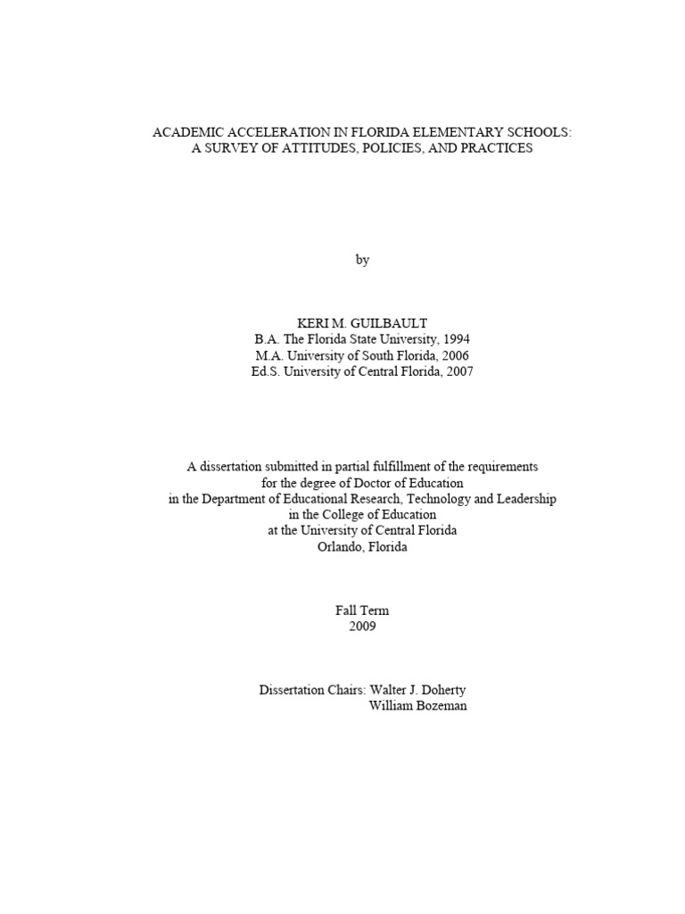 2010 Academic Acceleration in Florida Elementary Schools A Survey of ...
