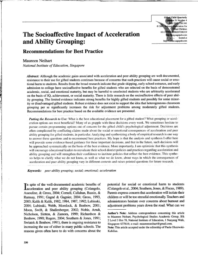 2007 the Socioaffective Impact of Acceleration and Ability Grouping ...