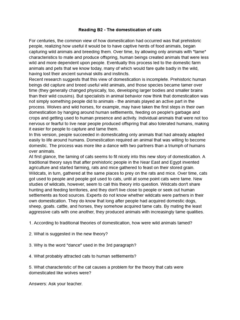 B2 Reading | PDF | Cats | Domestication