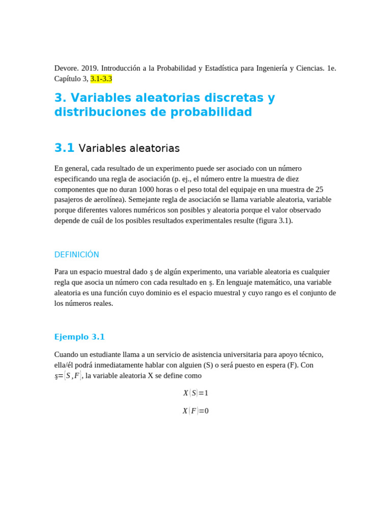 3 Variables Aleatorias Discretas y Distribuciones de Probabilidad - A | PDF | Variable aleatoria ...