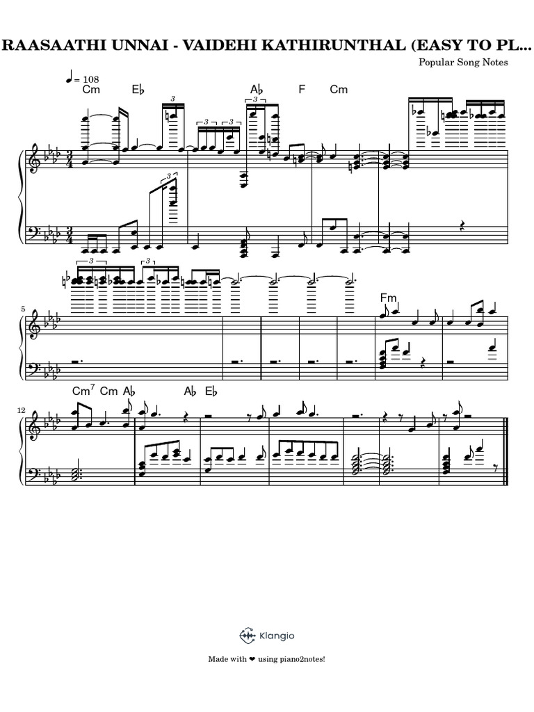Raasaathi Unnai - Vaidehi Kathirunthal (Easy To Play) Version | PDF