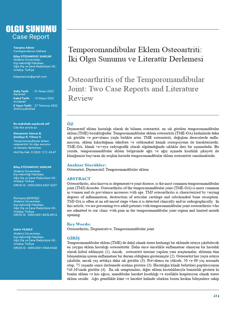 Temporomandibular eklem osteoartriti _ __ki olgu sunumu ve literat__r ...