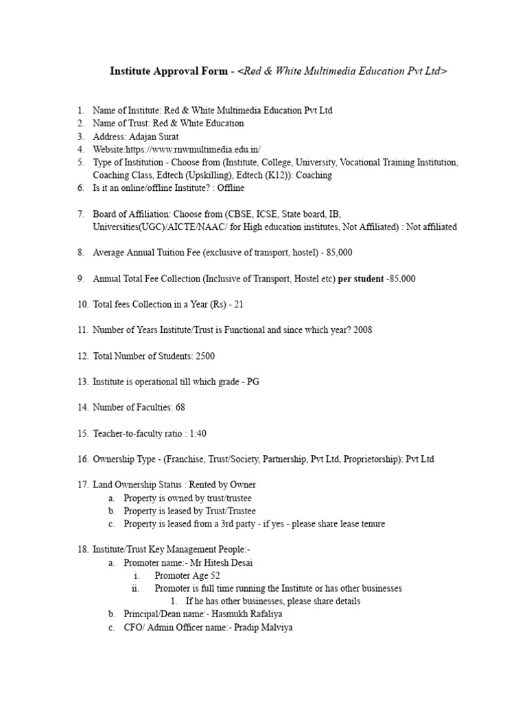 Institute Approval Form | PDF
