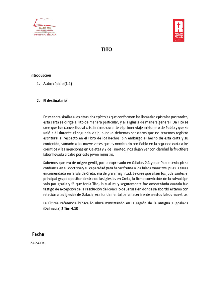 Resumen de la carta de Pablo a Tito | PDF | Pablo el apóstol | Salvación