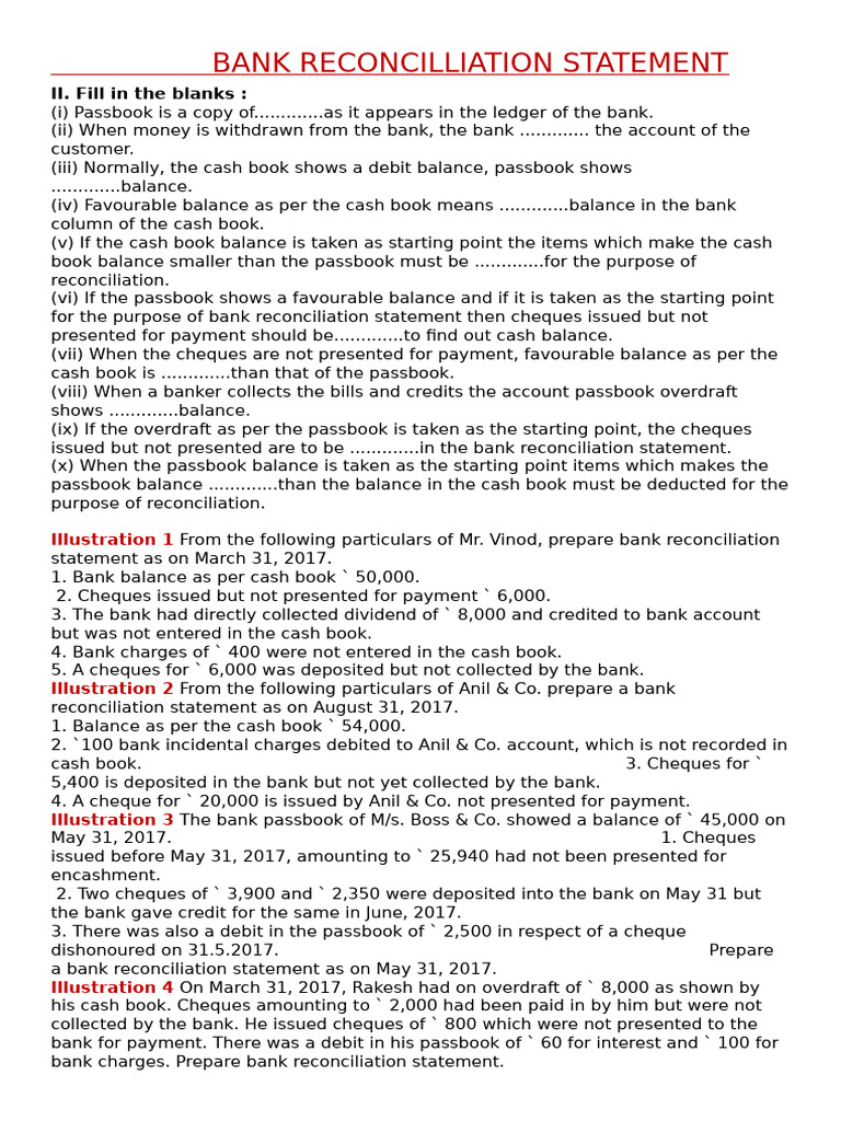 Bank Reconcilliation Statement Ncert Qts | PDF | Banks | Overdraft