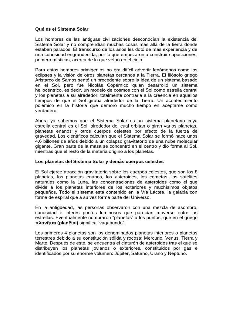Introducción al Sistema Solar | PDF | Planetas | Sistema solar