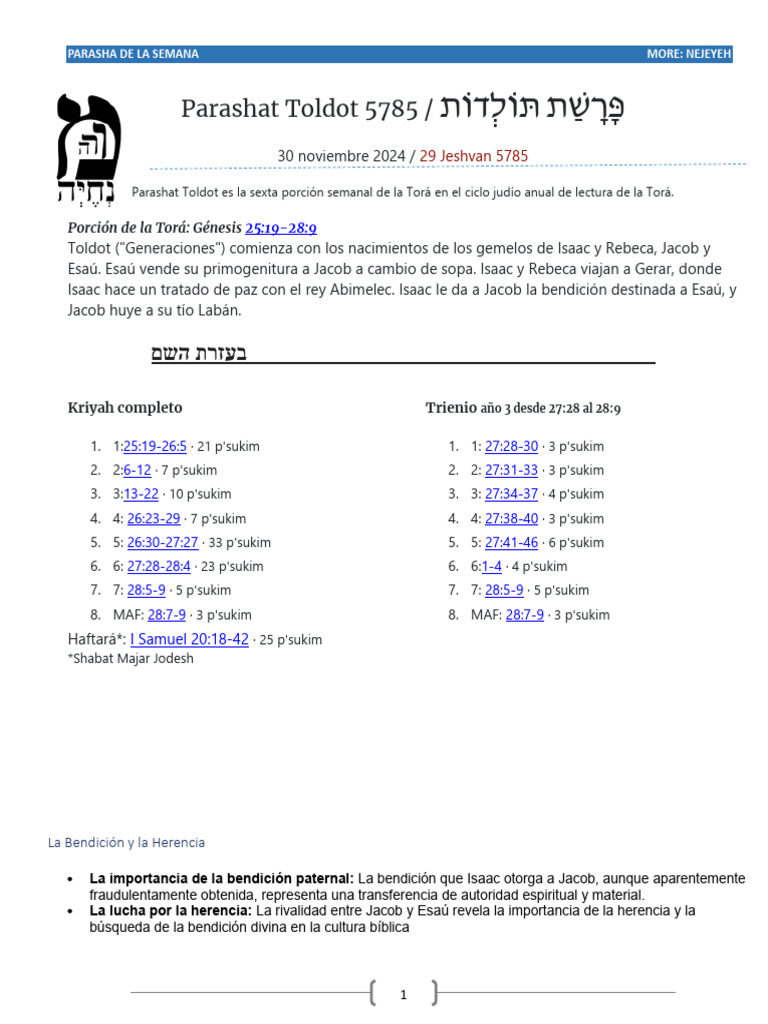 6 Toledot 2024 5785 | PDF | Jacob