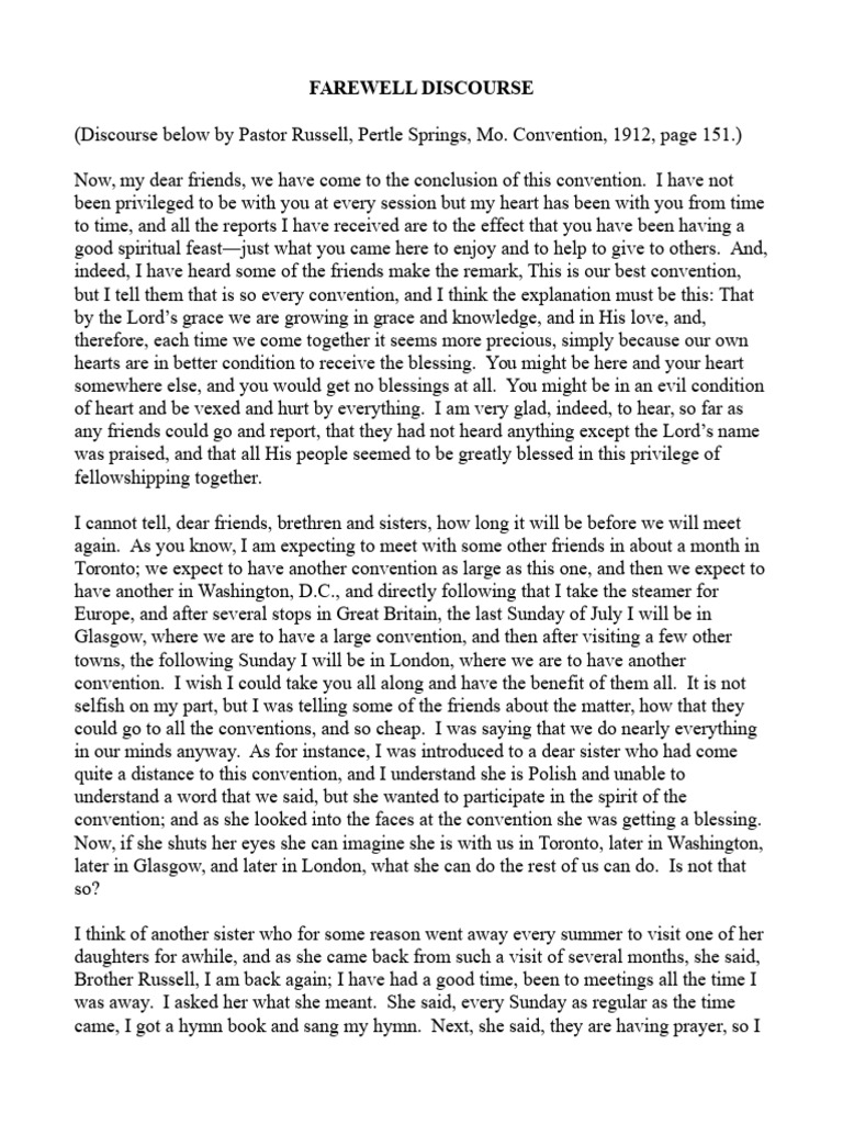 Farewell Discourse - Charles Taze RUSSELL - 567 | PDF | Jesus | Humility